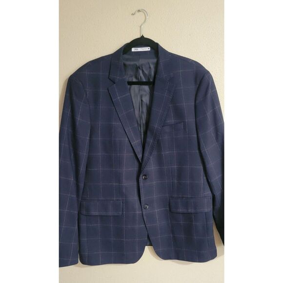 Zara | Suits & Blazers | Zara Essentials Navy Windowpane Blazer Jacket ...